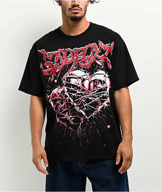 SAD BOYZ by Junior H X Lost Hills Barbed Wire Heart Black T-Shirt | Zumiez