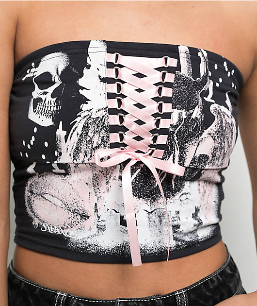 SWIXXZ Black & Pink Lace Up Tube Top | Zumiez