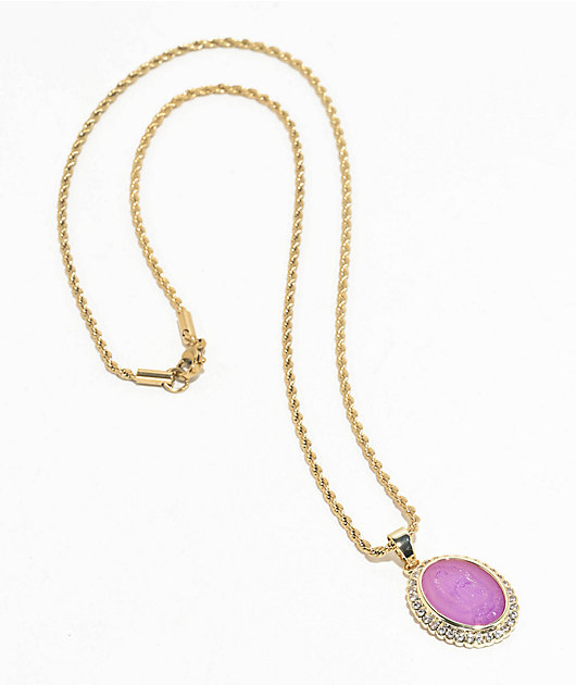 Saint Midas Crystal Guadalupe Purple 20" Gold Chain Necklace | Zumiez