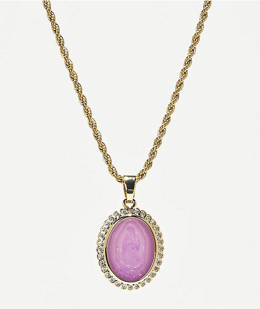 Saint Midas Crystal Guadalupe Purple 20" Gold Chain Necklace | Zumiez