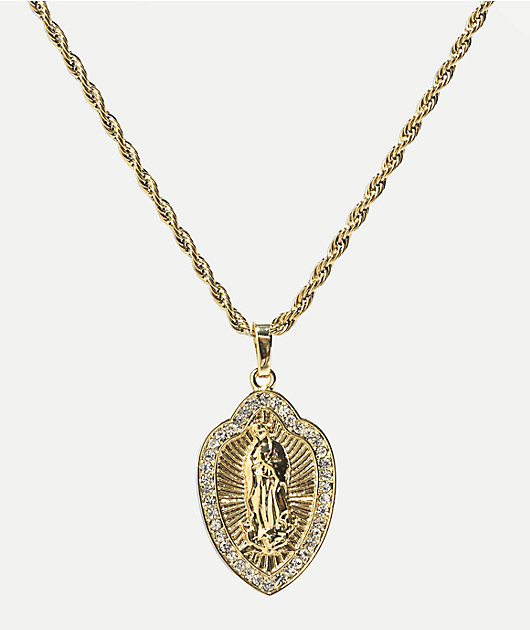 Saint Midas Guadalupe Crystal Pendant 20" Gold Chain Necklace | Zumiez