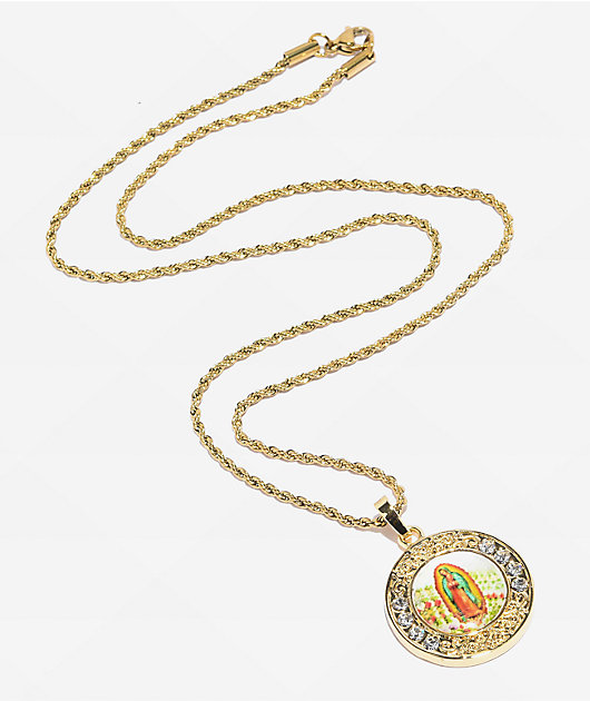 Saint Midas Guadalupe Pendant 20" Gold Chain Necklace | Zumiez