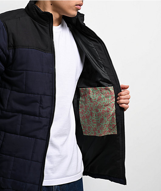 Santa Cruz Brickwork Black & Blue Quilted Puffer Jacket | Zumiez
