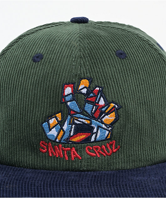 Santa Cruz Scratched Corduroy Green & Navy Snapback Hat | Zumiez