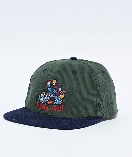 Santa Cruz Scratched Corduroy Green & Navy Snapback Hat | Zumiez