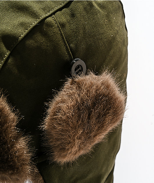 Sheisty Trapper Dark Green Canvas & Fur Hat | Zumiez