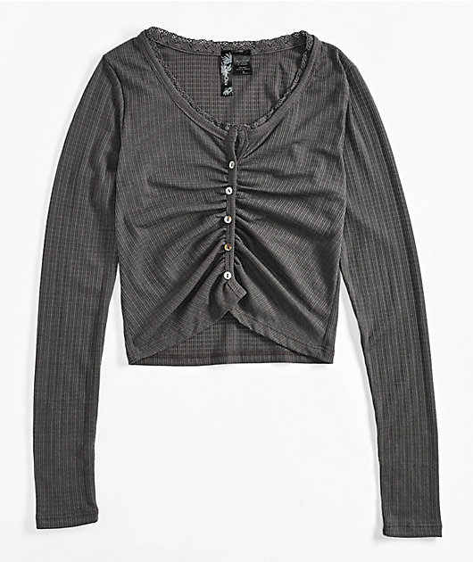 Spicychix Grey Button Up Long Sleeve Top | Zumiez