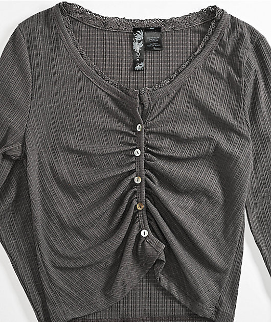 Spicychix Grey Button Up Long Sleeve Top | Zumiez