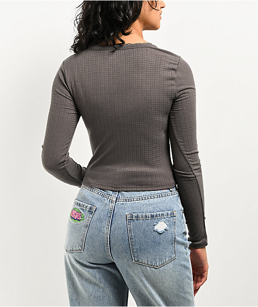 Spicychix Grey Button Up Long Sleeve Top | Zumiez