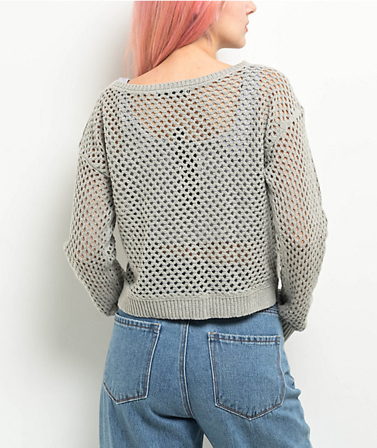Spicychix Grey Open Knit Long Sleeve Crop Sweater | Zumiez