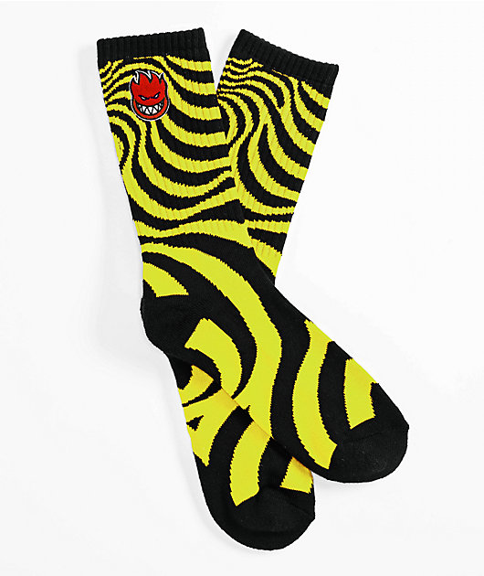 Spitfire Bighead Swirl Black & Yellow Crew Socks | Zumiez