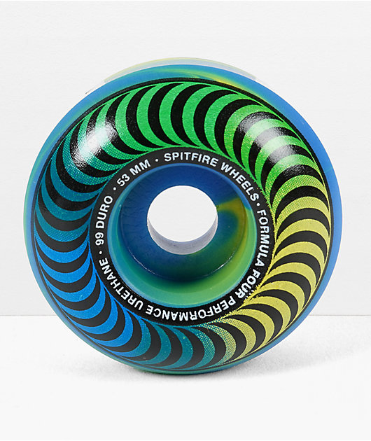 Spitfire Formula Four Multiswirl Yellow & Blue 53mm 99d Skateboard ...