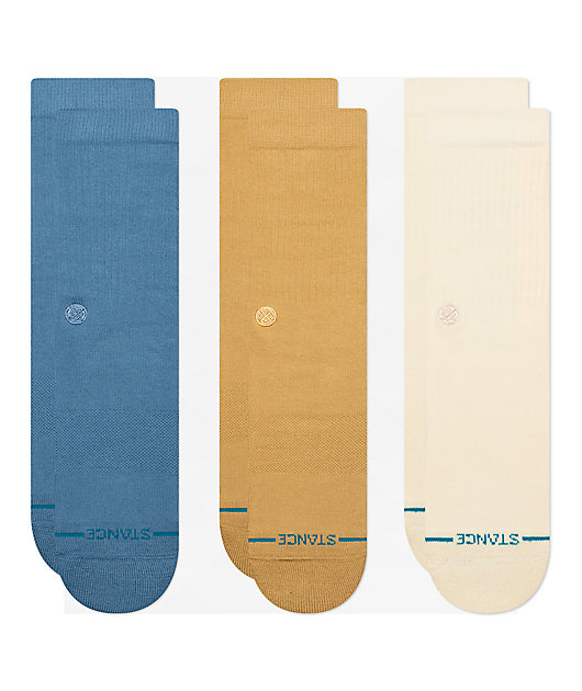 Stance Icon Seasonal Natural, Tan & Turquoise 3 Pack Crew Socks | Zumiez