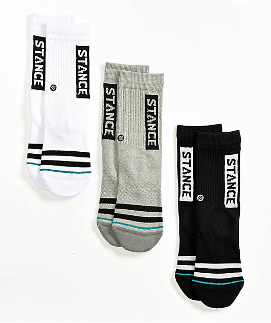 Stance Kids OG Black, White & Grey 3 Pack Crew Socks | Zumiez