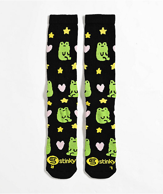 Stinky Socks Froggy Love By Night Black Crew Socks | Zumiez