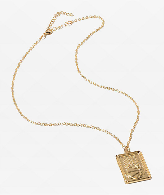 Stone + Locket Basketball Square Gold 20" Necklace | Zumiez