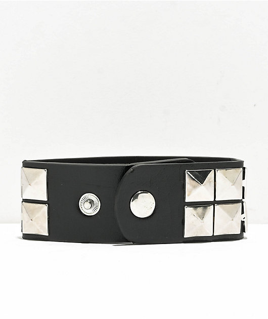 Stone + Locket Silver Pyramid Stud Cuff Bracelet | Zumiez