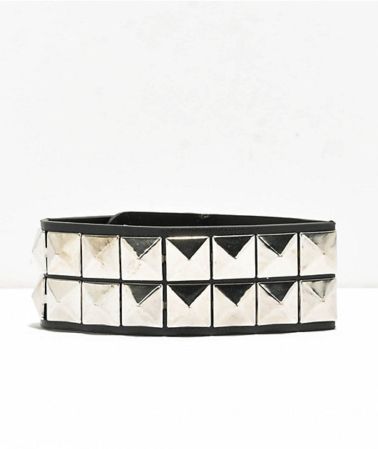 Stone + Locket Silver Pyramid Stud Cuff Bracelet | Zumiez
