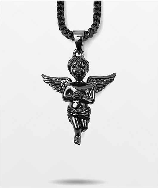 The Gold Gods Micro Angel Black Rhodium Necklace
