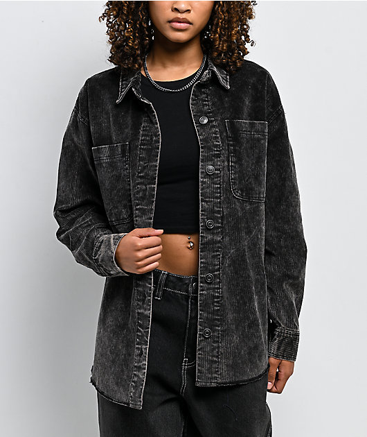 Thread & Supply Corduroy Grey Wash Long Sleeve Button Up Shirt | Zumiez