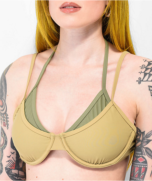 Trillium Izzy Double Layer Beige Triangle Bikini Top | Zumiez
