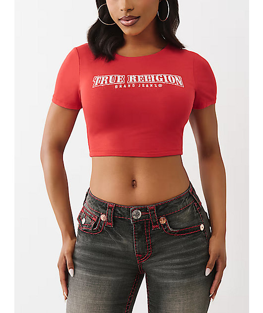 True Religion Anniversary Crystal Spicy Red Crop T-Shirt | Zumiez