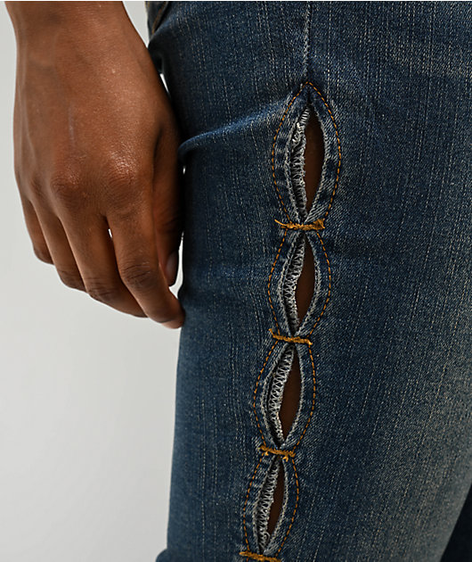 True Religion Becca Cutout Blue Wash Bootcut Jeans | Zumiez