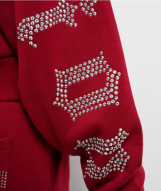 True Religion Crystal Red Relaxed Crop Zip Hoodie | Zumiez