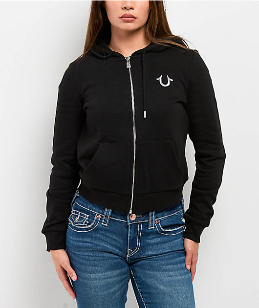True Religion Lurex World Tour Black Zip Hoodie | Zumiez