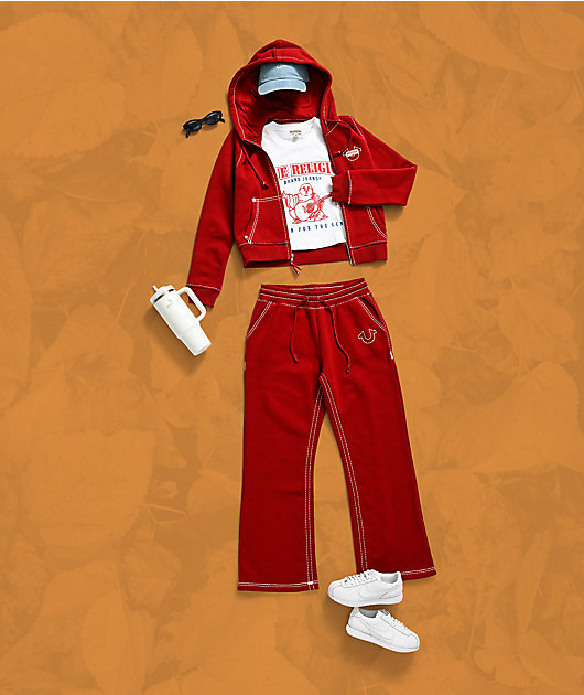 True Religion Super T Fleece Ruby Red Crop Zip Hoodie | Zumiez True Religion Super T Fleece Ruby Red Crop Zip Hoodie | Zumiez