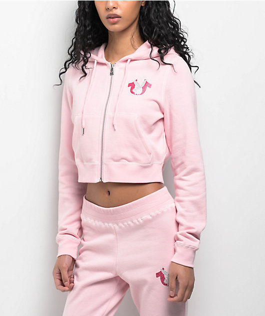 True Religion x Playboy Crystal Pink Crop Zip Hoodie | Zumiez