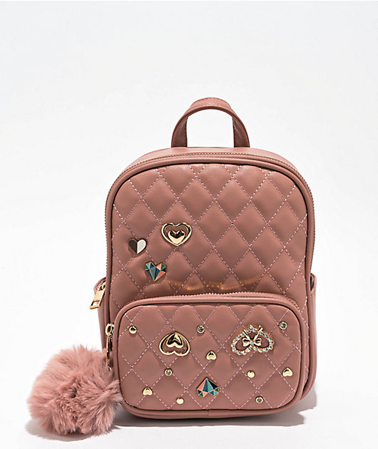 Under1Sky Quilted Heart Charm Pink Mini Backpack | Zumiez