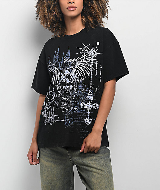 Vitriol Angel Cross Black Wash T-Shirt | Zumiez