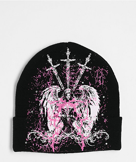 Vitriol Angel Dagger Black & Pink Beanie | Zumiez