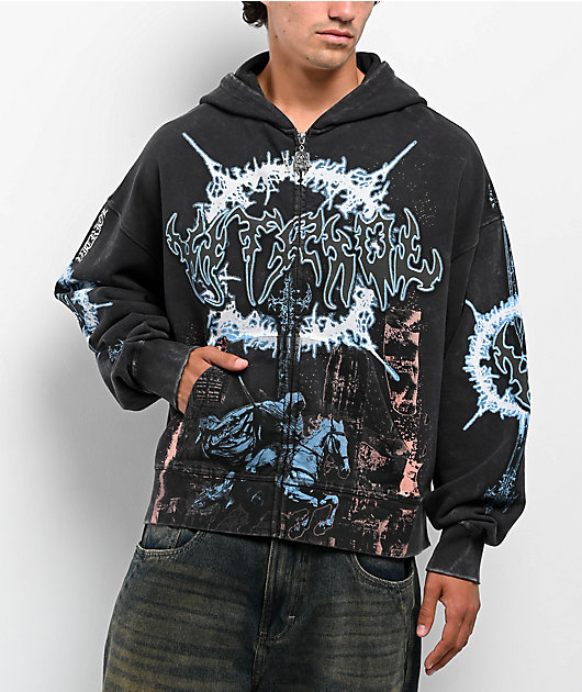 Vitriol Angel Face Black Wash Zip Hoodie | Zumiez