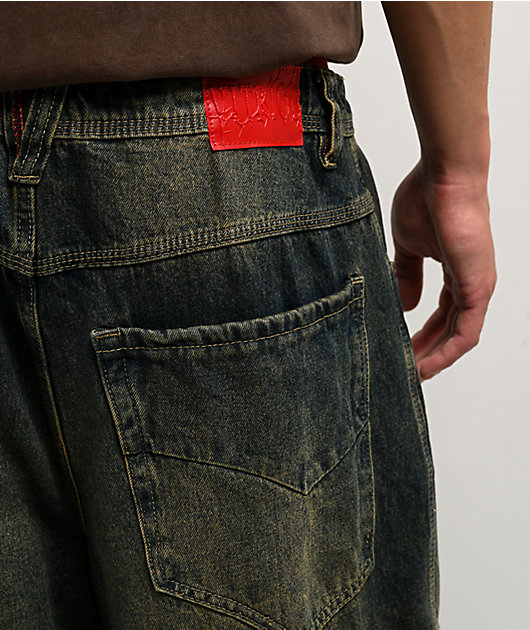 Vitriol Respawn Embroidered Blue Wash Ultra Wide Jeans | Zumiez