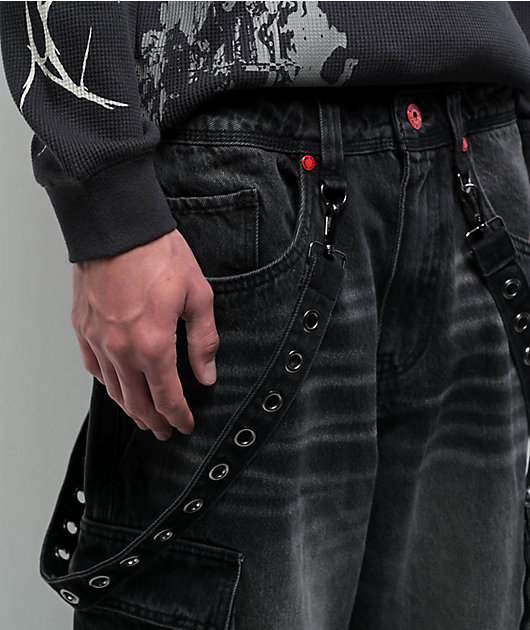 Vitriol Void Strap Black Wash Ultra Wide Cargo Jeans | Zumiez