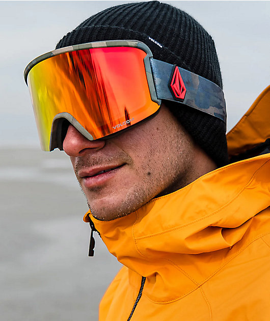 Volcom Garden Cloudwash Camo & Red Chrome Snowboard Goggles | Zumiez