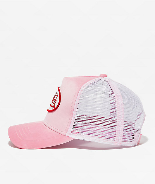 Von Dutch Crush Velvet Pink Trucker Hat | Zumiez