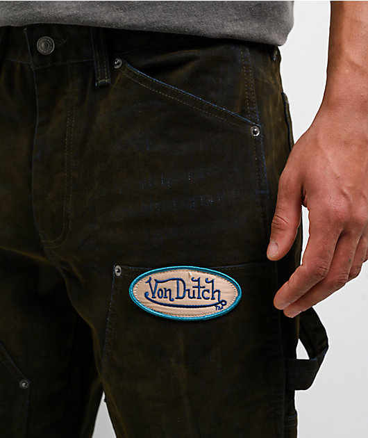 Von Dutch Double Knee Olive Flocked Denim Pants | Zumiez