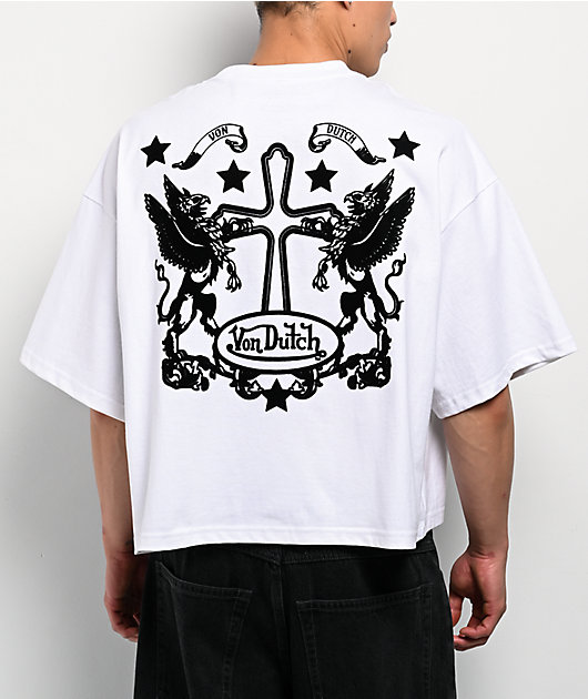 Von Dutch Flocked Star White Crop T-Shirt | Zumiez