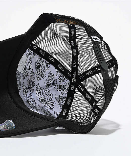 Von Dutch Flying Eyeball Wordmark Black Trucker Hat | Zumiez