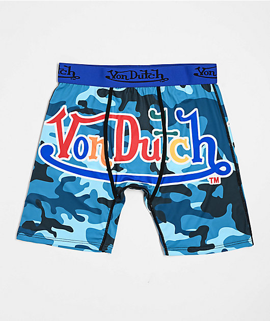 Von Dutch Logo Blue Camo Boxer Briefs | Zumiez