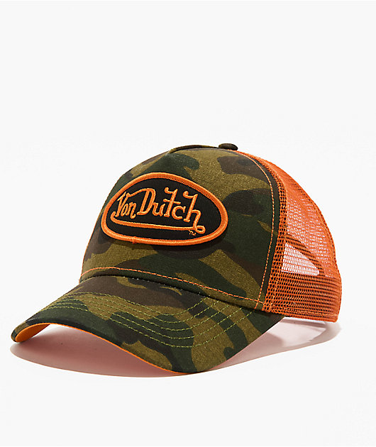 Von Dutch Multi Camo & Orange Trucker Hat | Zumiez