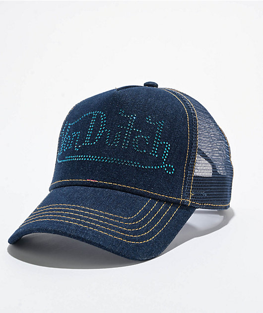 Von Dutch Navy Stone Denim Trucker Hat | Zumiez