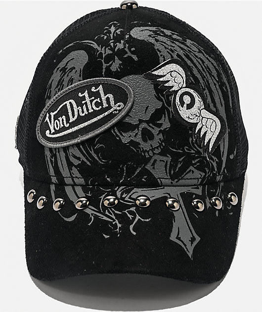 Von Dutch Studded Black Suede Trucker Hat | Zumiez