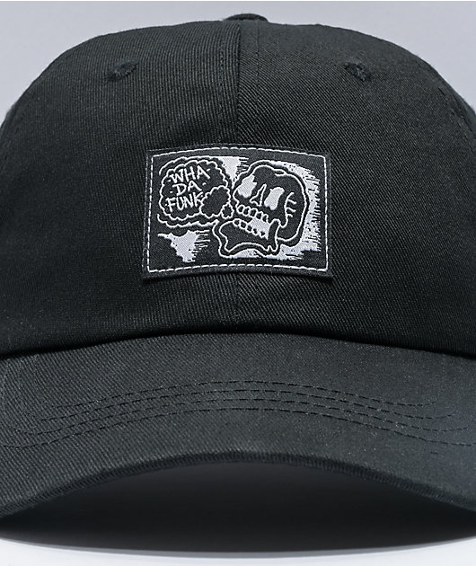 WHADAFUNK Skull Speech Bubble Black Strapback Hat | Zumiez