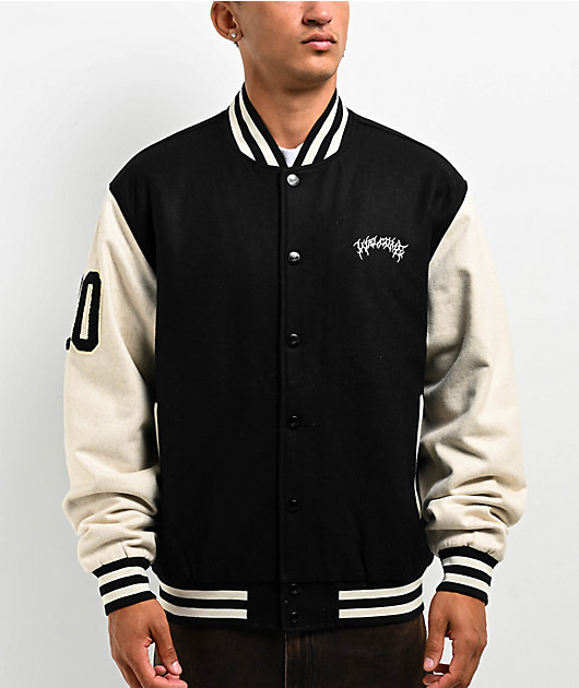Welcome Barb Black & Bone Varsity Jacket | Zumiez