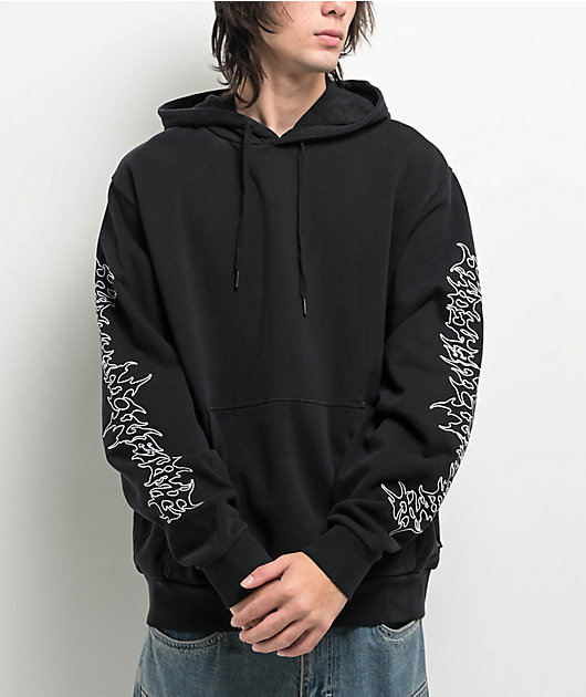 Welcome Barb Sleeve Pigment Dye Black Hoodie | Zumiez