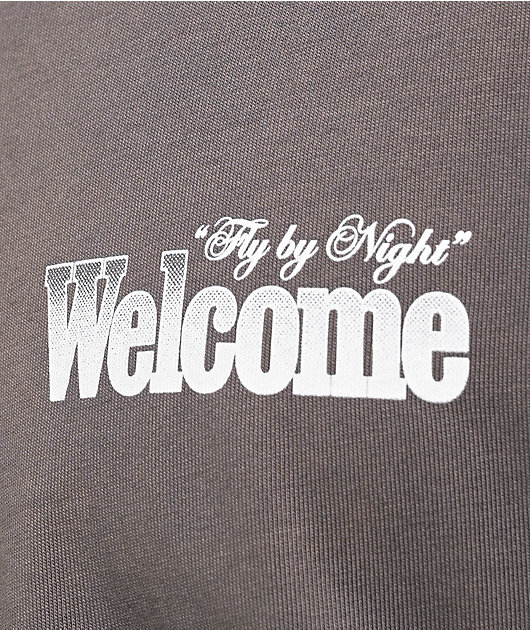 Welcome Fly By Night Brown Enzyme Wash T-Shirt | Zumiez